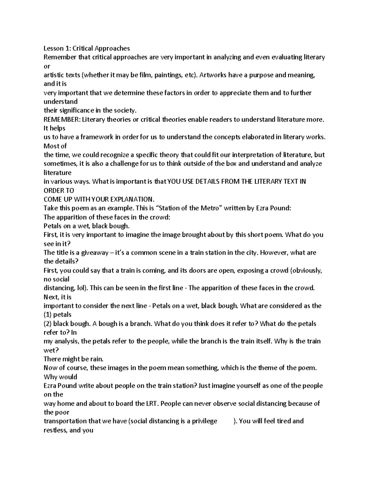 Literature Critical Approaches - Lesson 1: Critical Approaches Remember ...