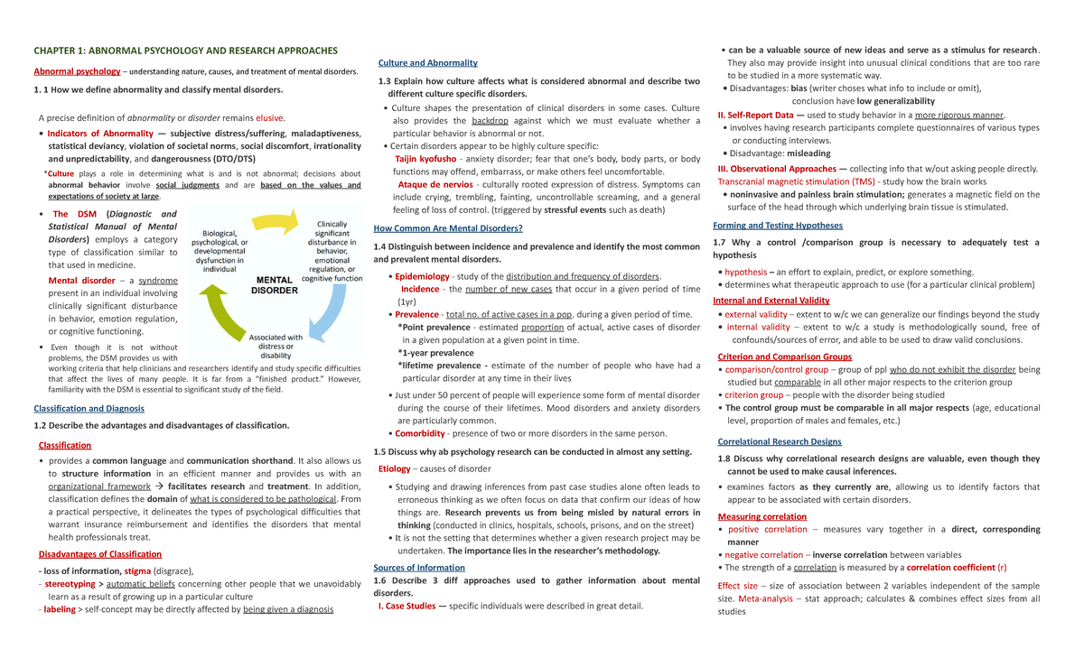 AB Psych Reviewer - N/A - CHAPTER 1: ABNORMAL PSYCHOLOGY AND RESEARCH ...