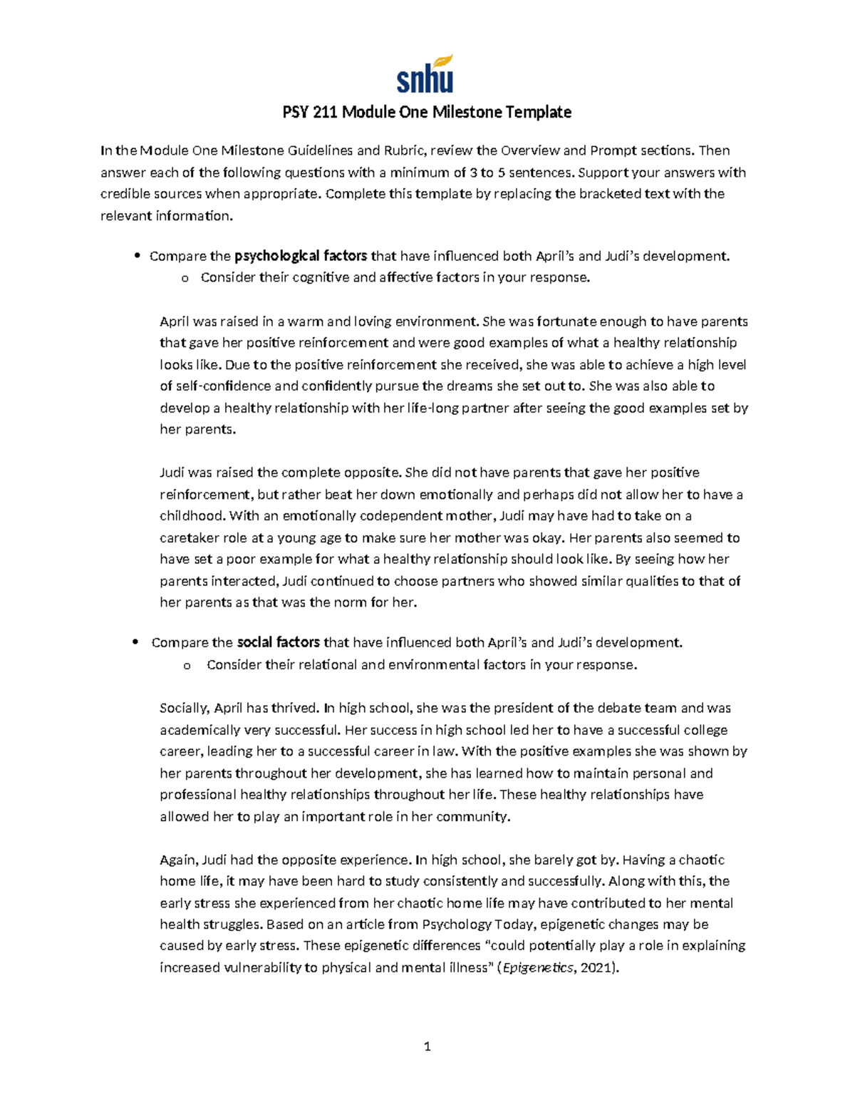 PSY-211 Module One Milestone - Then answer each of the following ...