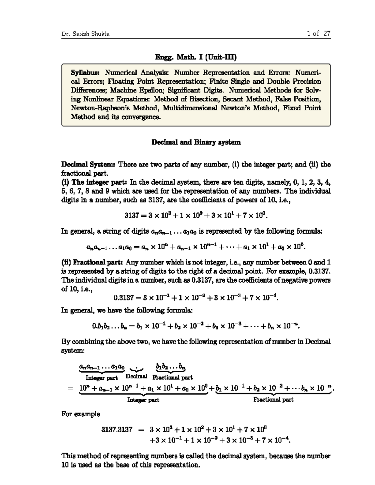 M1 Unit-III - Lecture notes 5 - Engg.Math(Unit-III) Syllabus: Numerical ...