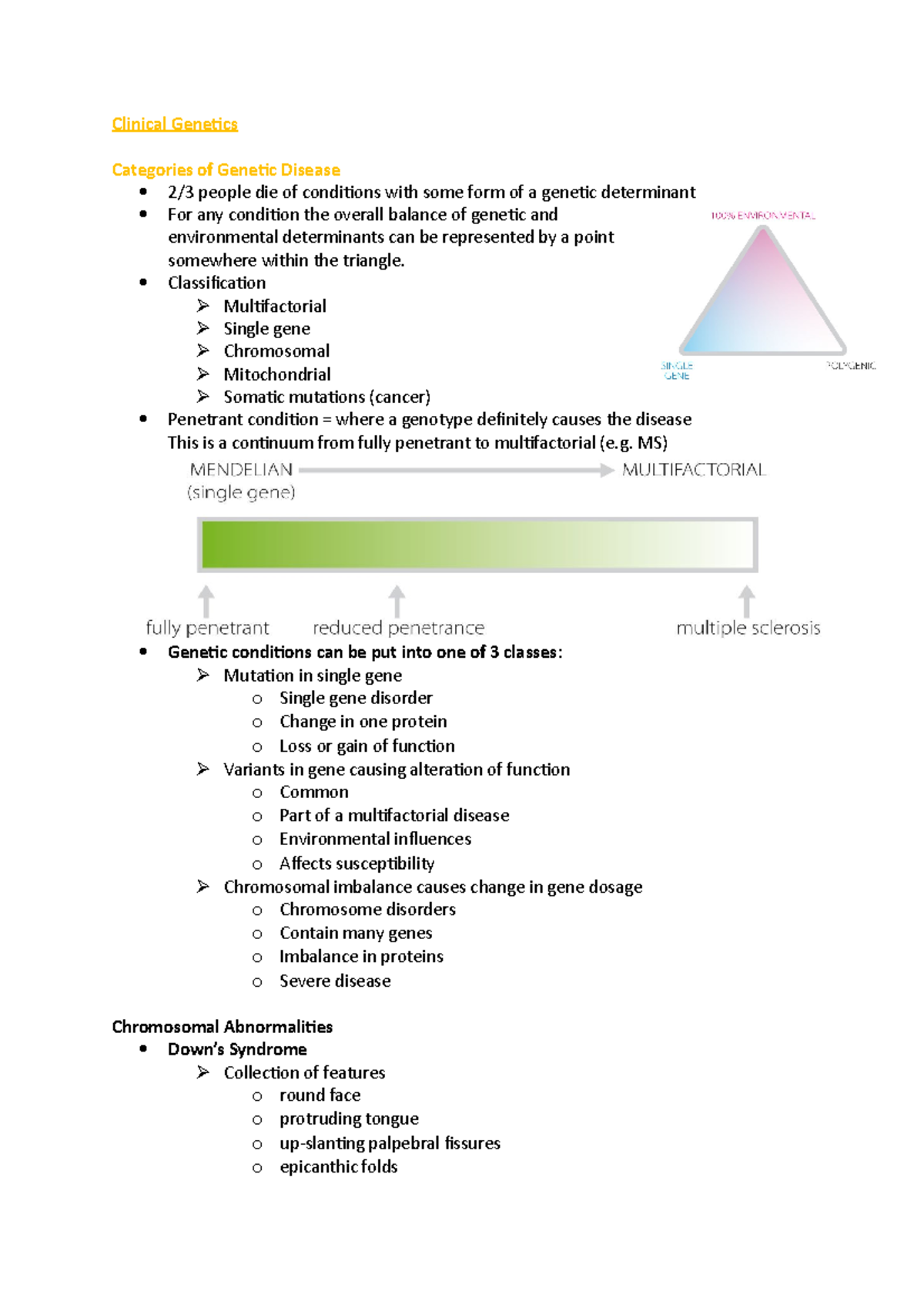 Clinical Genetics - Notes - Clinical Genetics Categories of Genetic ...