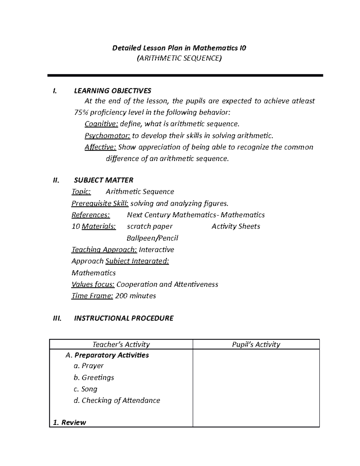77199076 - Others - Detailed Lesson Plan in Mathematics I (ARITHMETIC ...