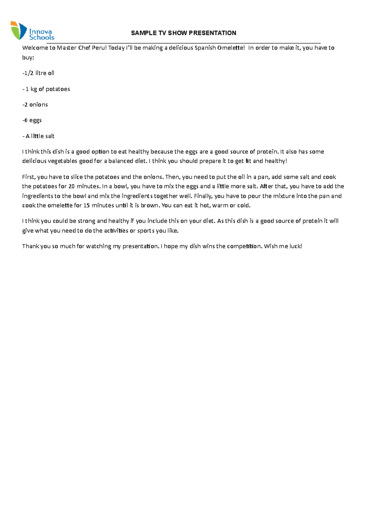 Annex 27 Sample oral product script - - Studocu