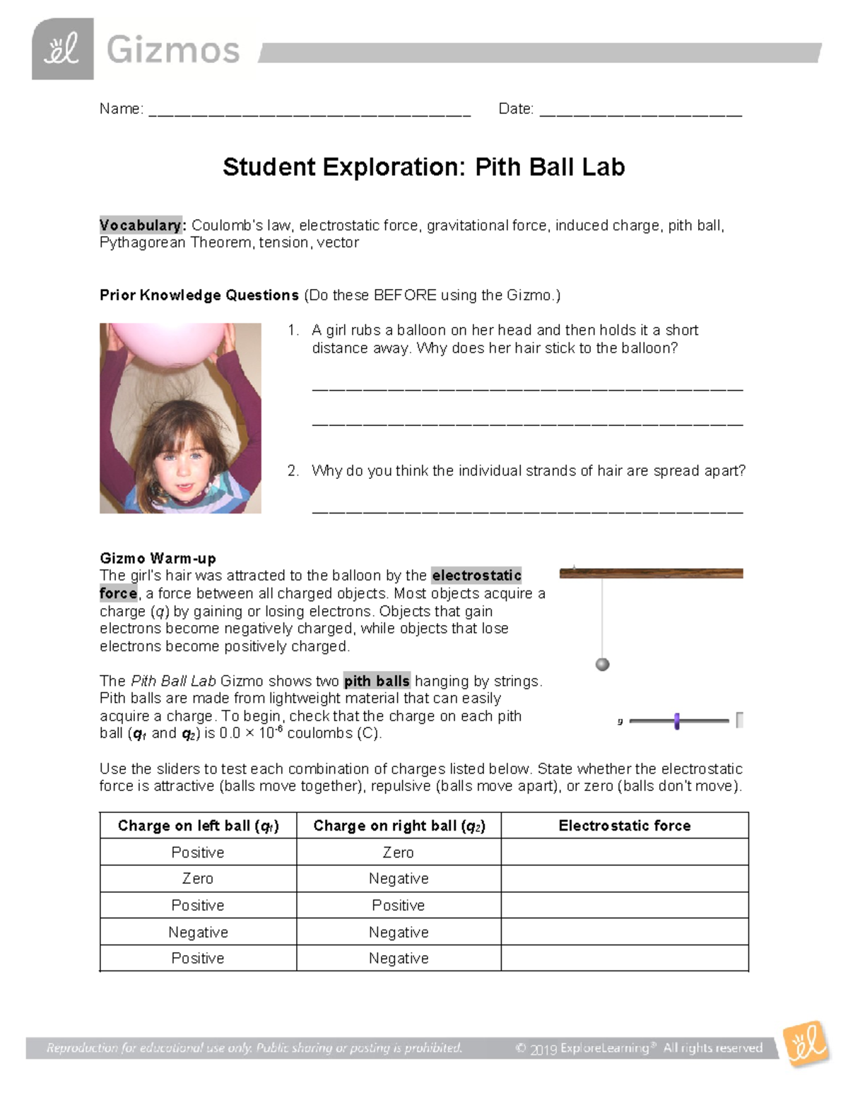 Pith Ball Lab SE - None - Name ...