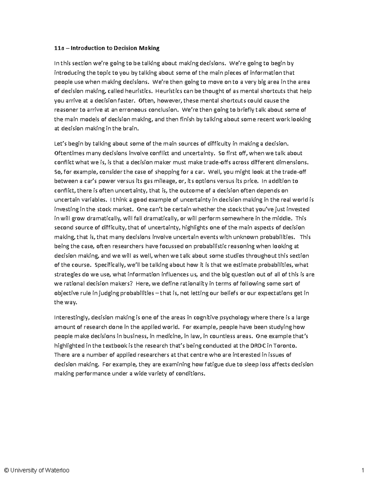 Module 11 -lecture transcripts - Psych 207 - UWaterloo - Studocu