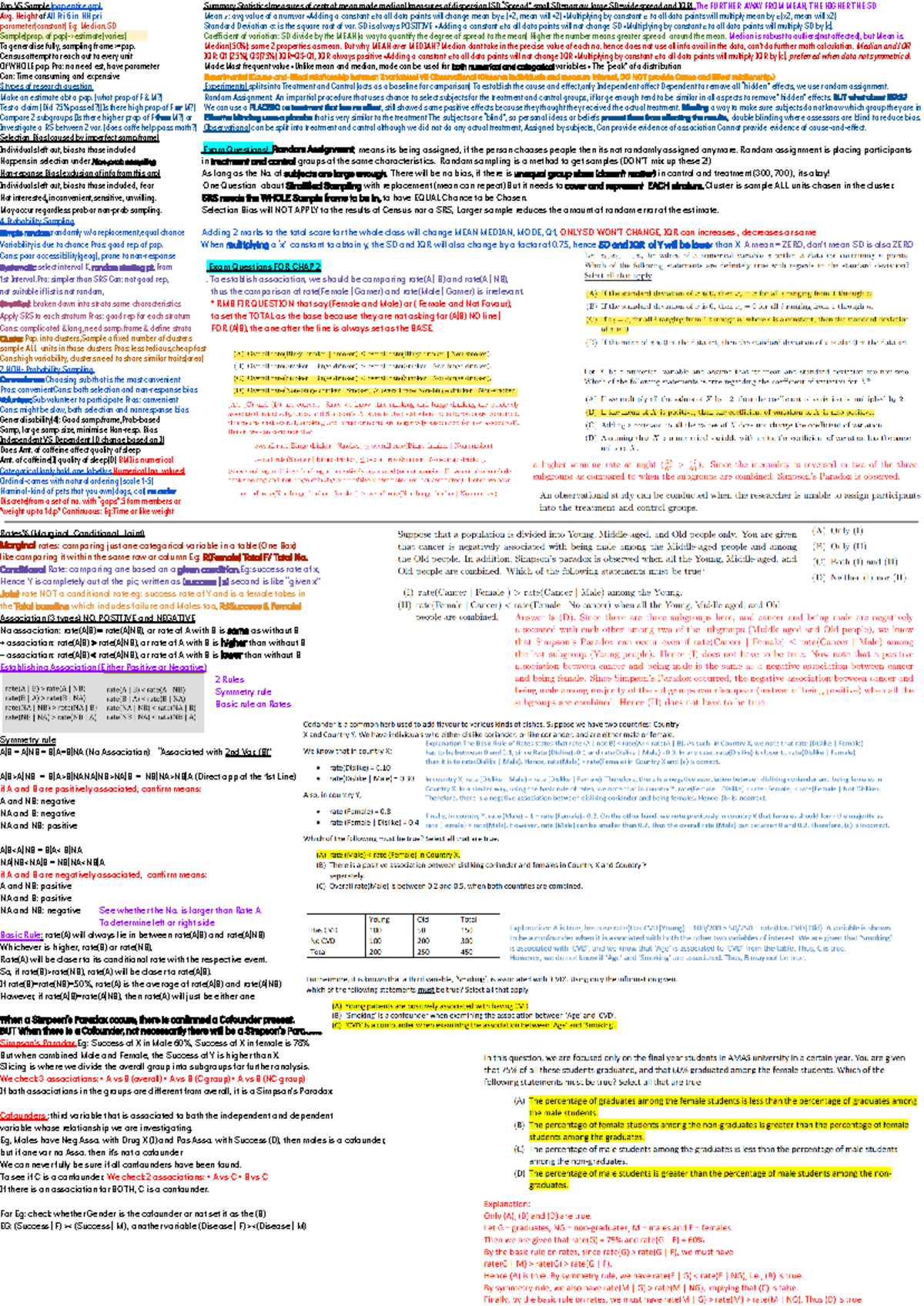 GEA Cheat Sheet - Google Docs - Pop Sample (pop grp) Summary Statistics ...