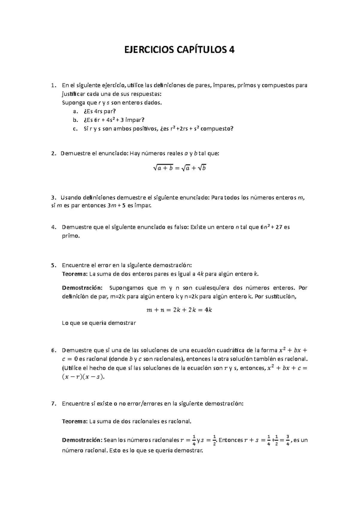Taller 2 - EJERCICIOS CAPÍTULOS 4 En el siguiente ejercicio, utilice las definiciones de pares ...