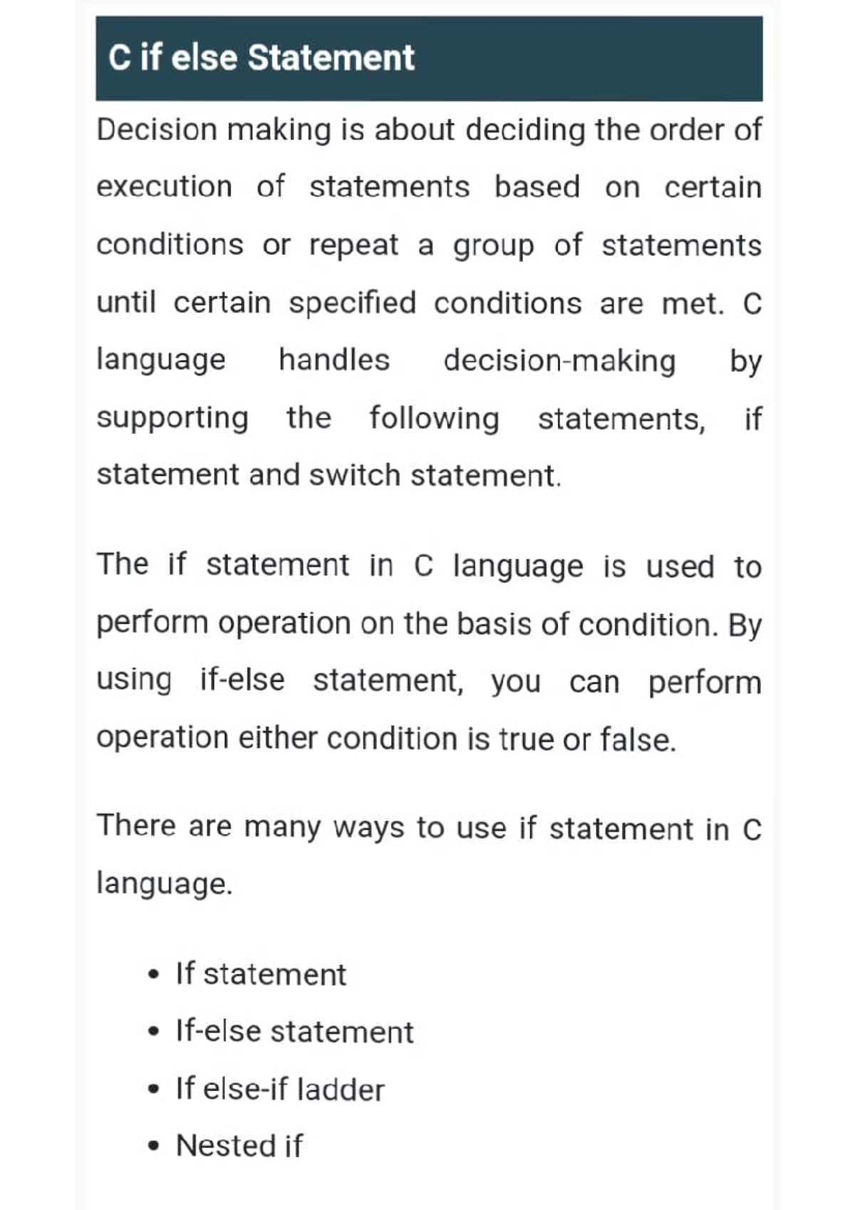If else statements - Bachelor of Computer Applications - Studocu