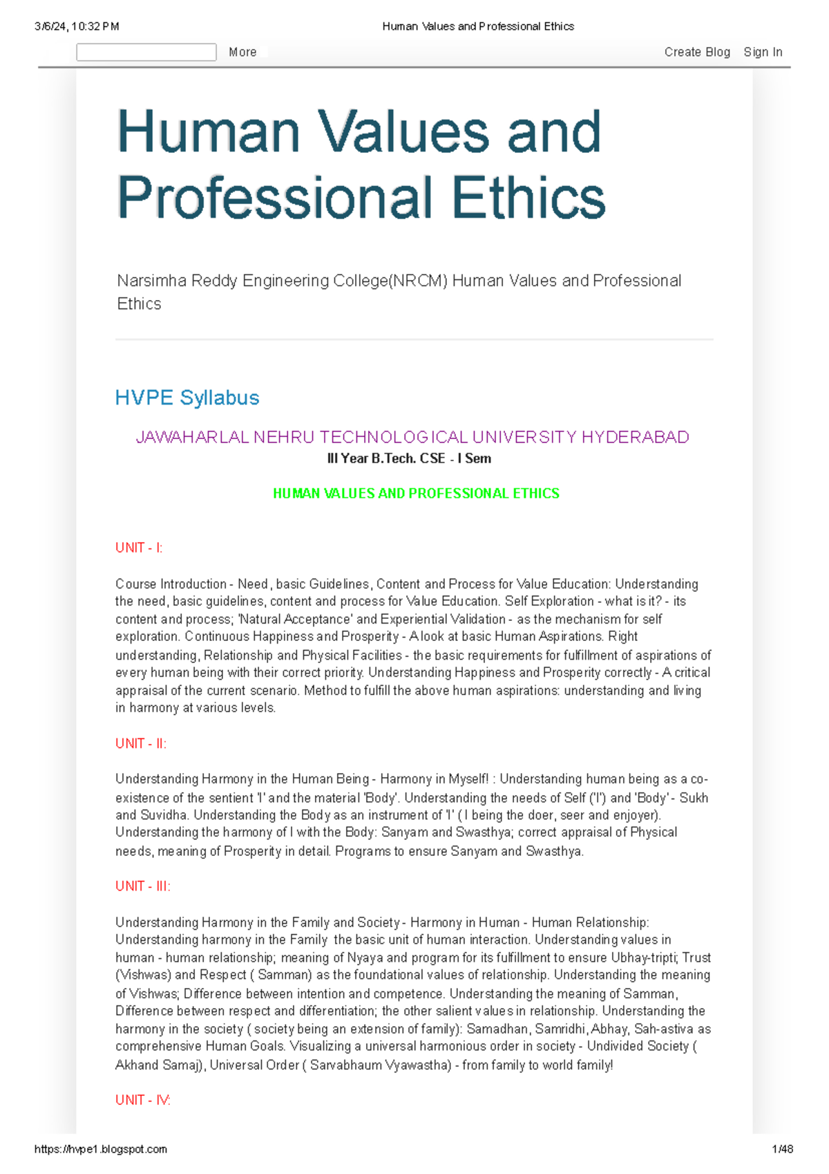Human Values and Professional Ethics - Narsimha Reddy Engineering ...