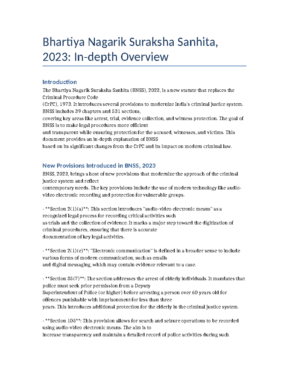 BNSS 2023 In-depth Overview Document - Bhartiya Nagarik Suraksha ...