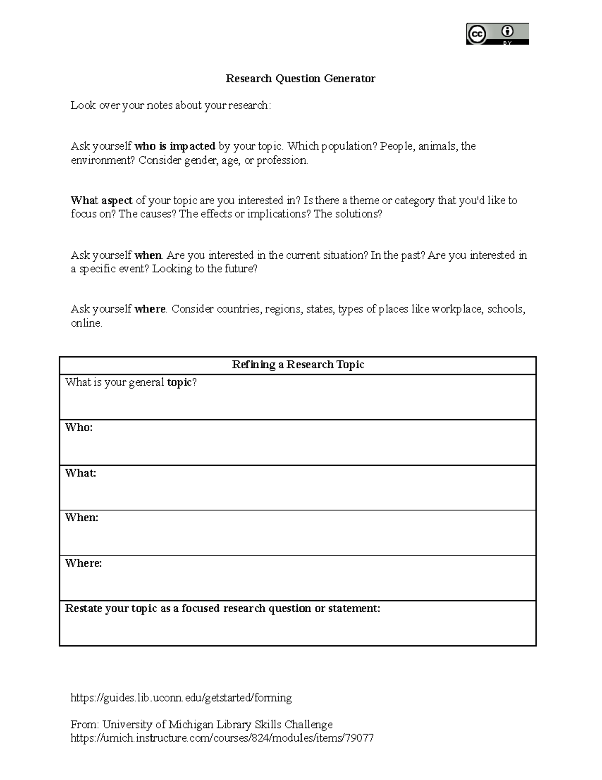 Research Question Generator - who is impacted by your topic. Which ...