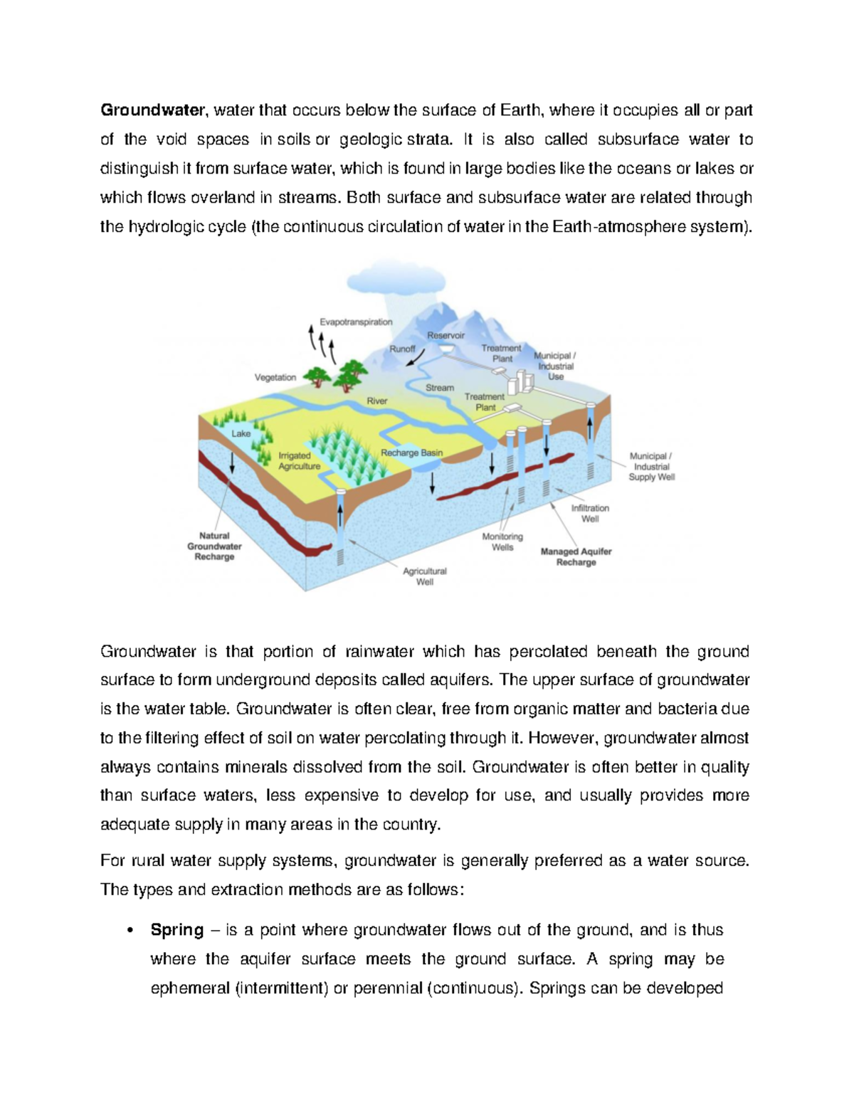 Groundwater - It is also called subsurface water to distinguish it from ...