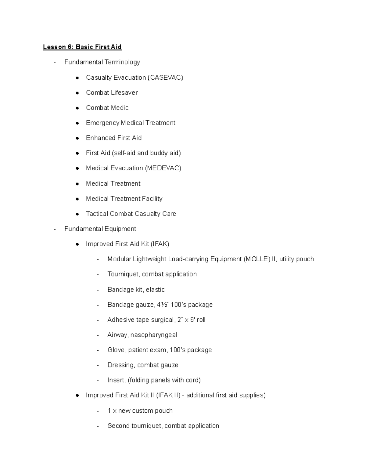 ARMY 101 - Lesson 6 (Basic First Aid) - Lesson 6: Basic First Aid ...
