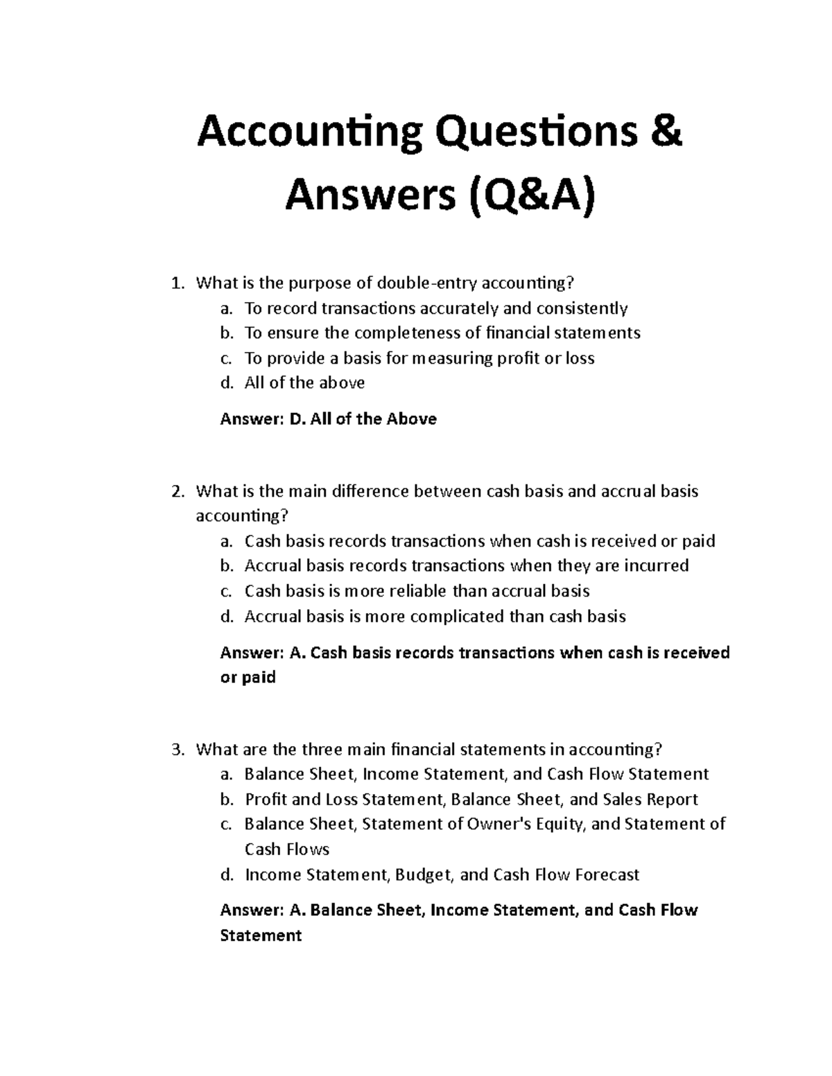 Accounting Questions and Answer - Accounting Questions & Answers (Q&A ...