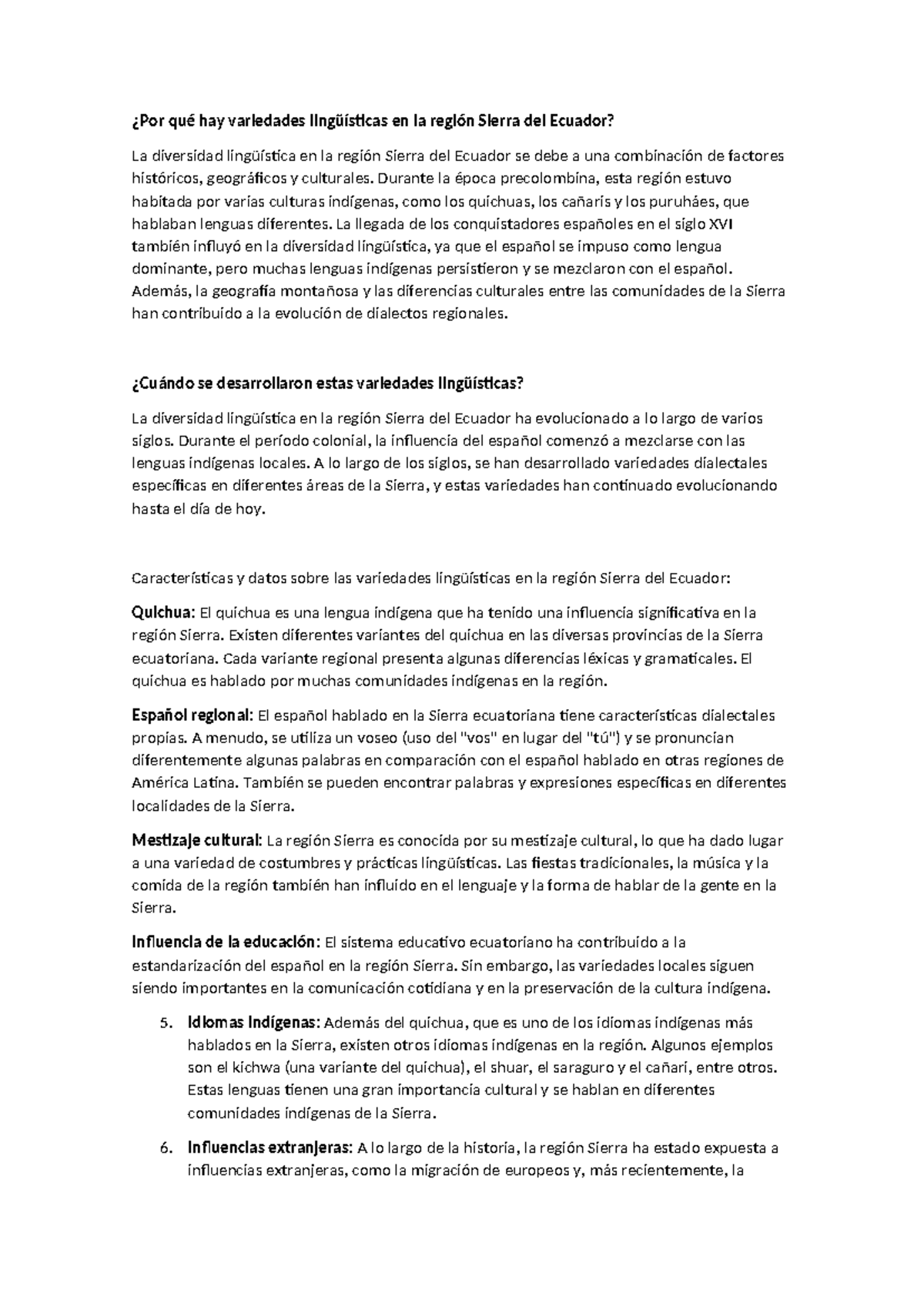 Por qué hay variedades lingüísticas en la región Sierra del Ecuador ...