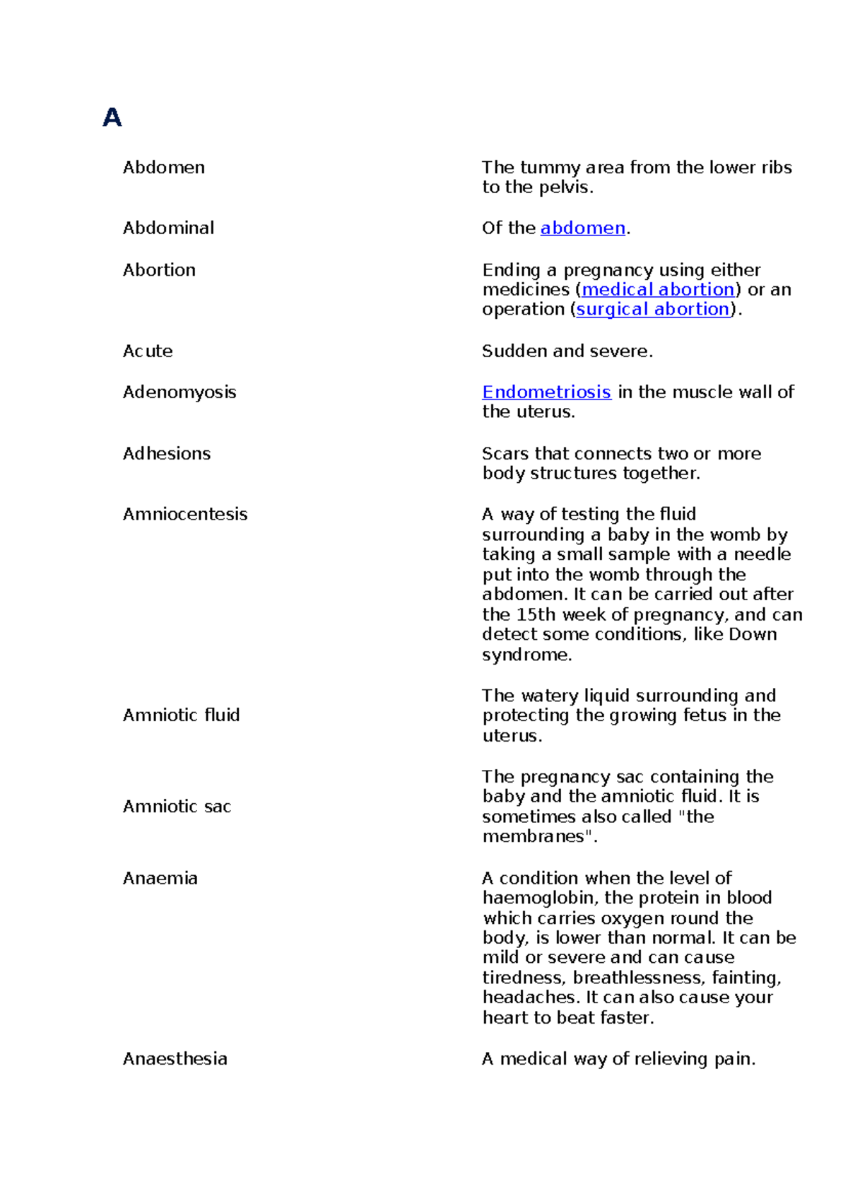 A-Z OF Medical Terms - PLEASE - A Abdomen The tummy area from the lower ...