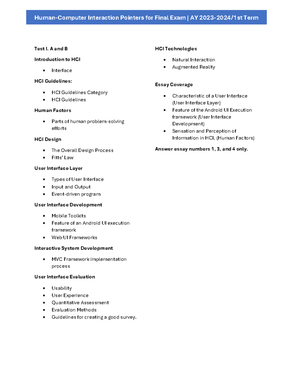 HCI Pointers for Final Exam - Human-Computer Interaction Pointers for ...