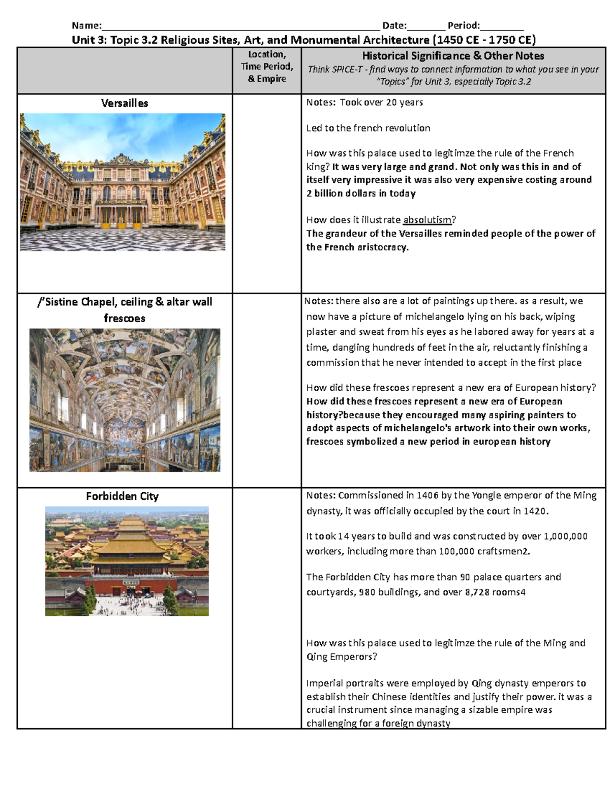 Unit 3 Monumental Architecture, Art, & Religious Sites-2-2 - - Studocu