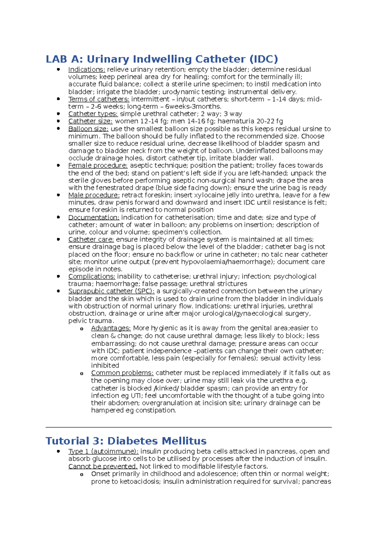 LAB A notes - LAB A: Urinary Indwelling Catheter (IDC) Indications ...