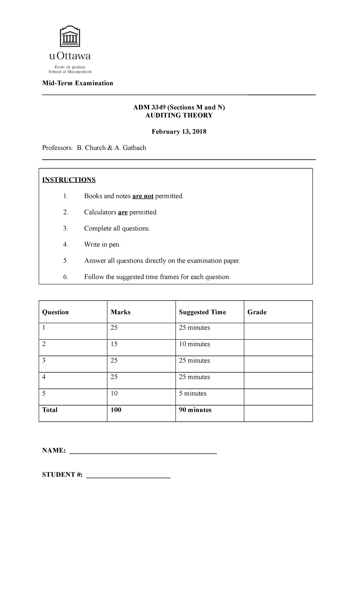 ADM3349 Winter 2018 Midterm - EXAM - Mid-Term Examination ADM 3349 ...