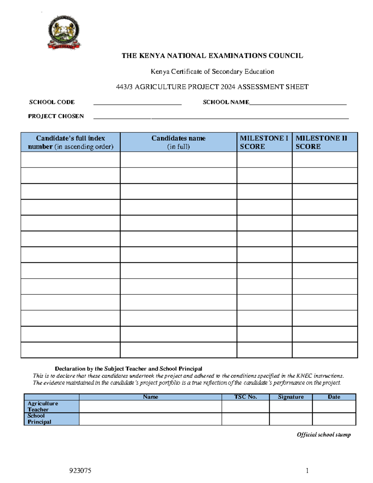 443-3Manual Marksheet - 923075 1 THE KENYA NATIONAL EXAMINATIONS ...