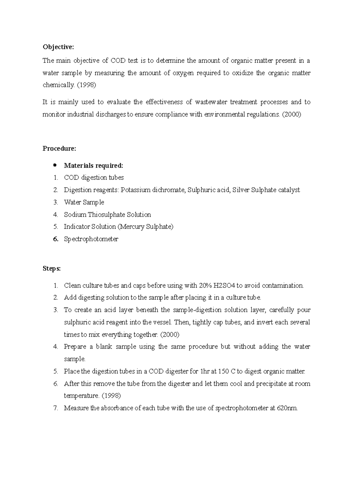 Objective and Procedure - Objective: The main objective of COD test is ...