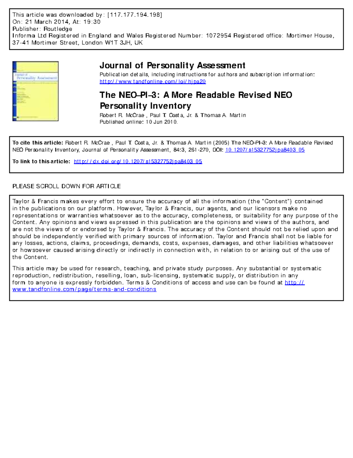 The NEO PI 3 A More Readable Revised NEO - This art icle was downloaded ...