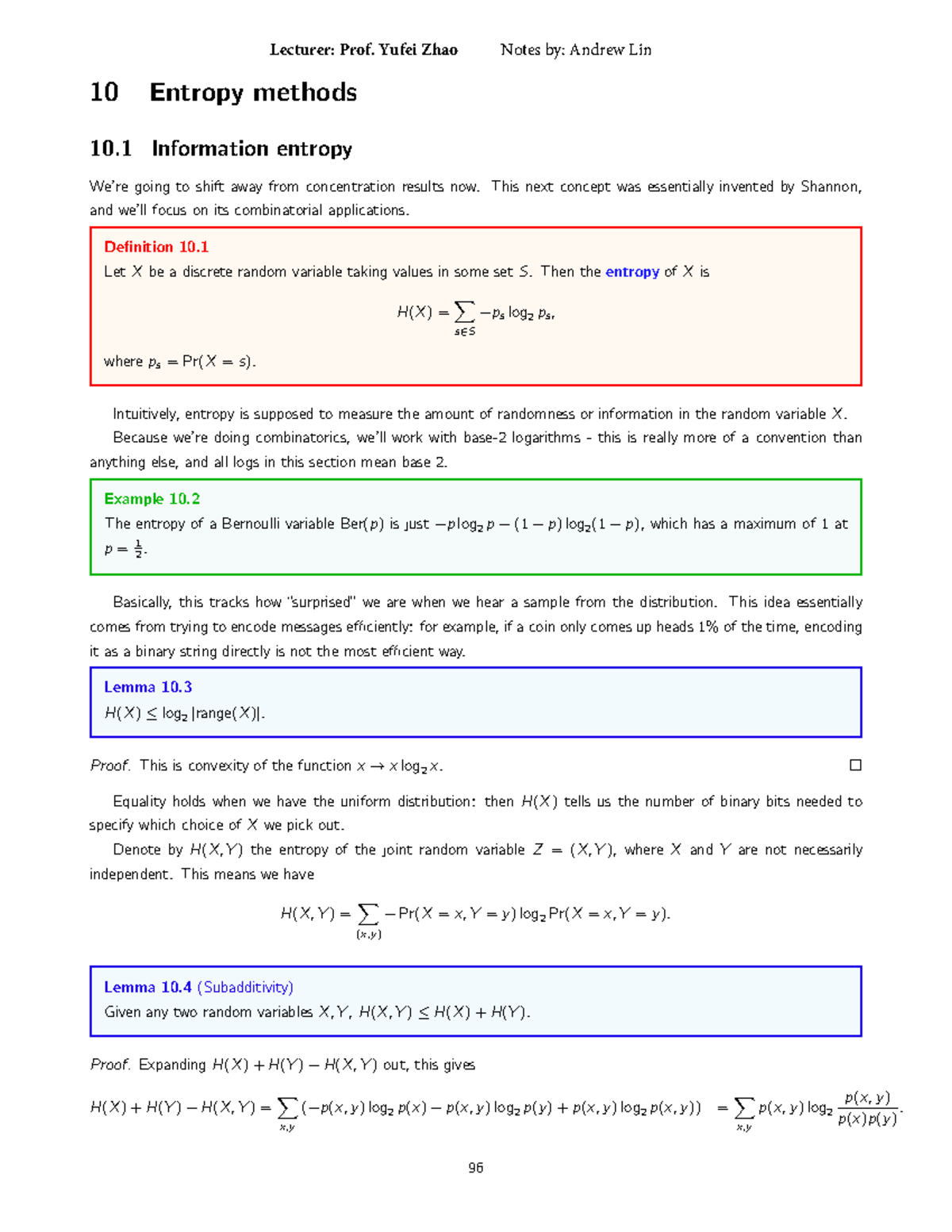 Entropy Methods (PDF) - 10 Entropy methods 10 Information entropy We’re ...
