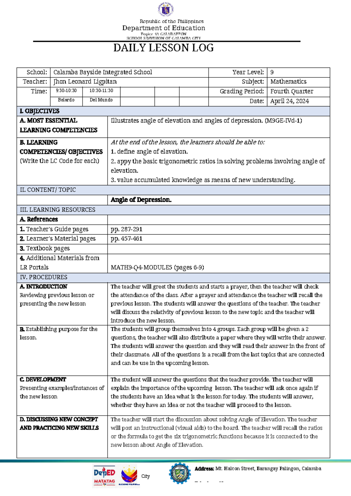 DLL April 23 pdf - Department of Education Region 4A CALABARZON SCHOOLS ...
