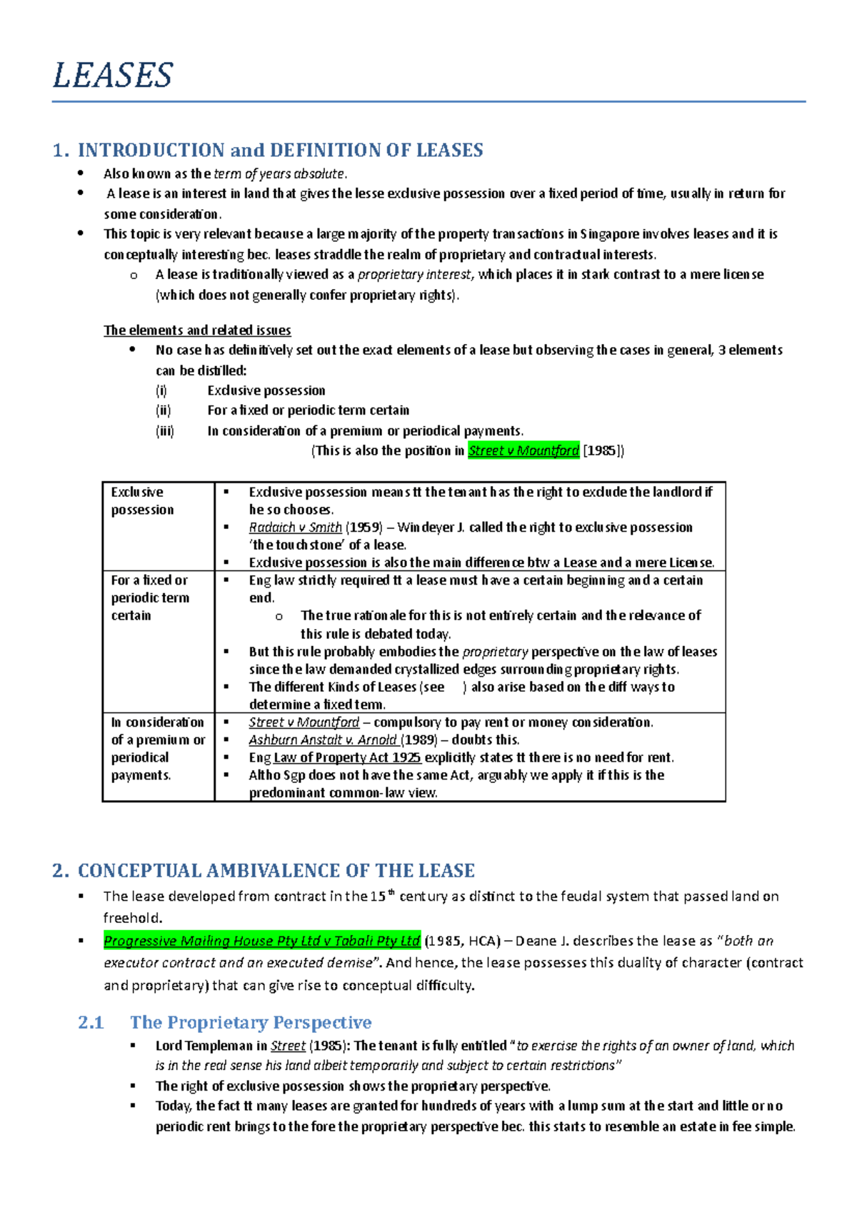 Leases 1 - LEASES 1. INTRODUCTION and DEFINITION OF LEASES Also known ...