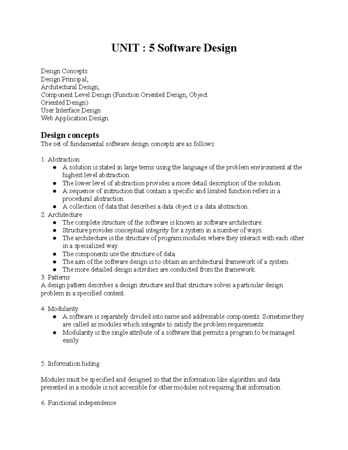 UNIT 5-1 - UNIT : 5 Software Design Design Concepts Design Principal ...