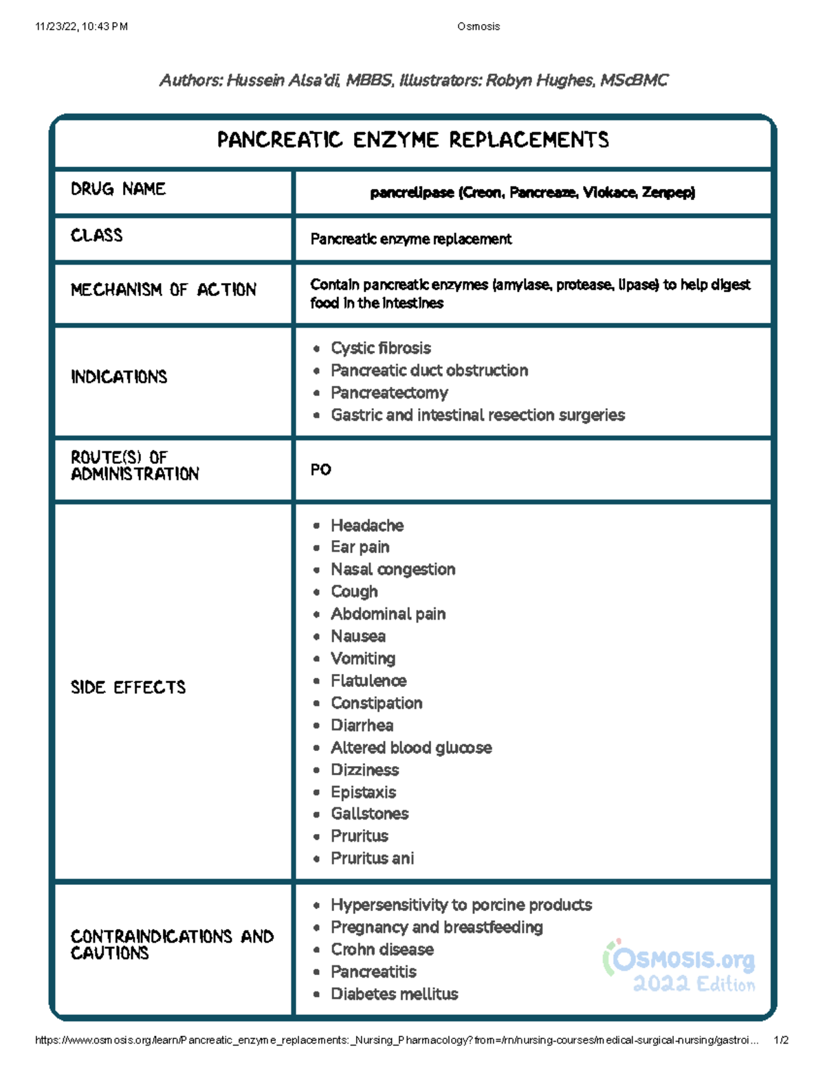 Pancreatic enzyme replacements Nursing Pharmacology Osmosis - 11/23/22 ...