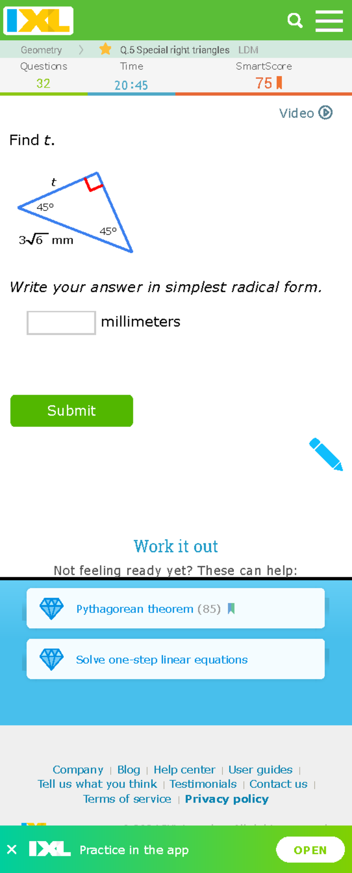 IXL - Special right triangles (Geometry practice) - Work it out Not ...