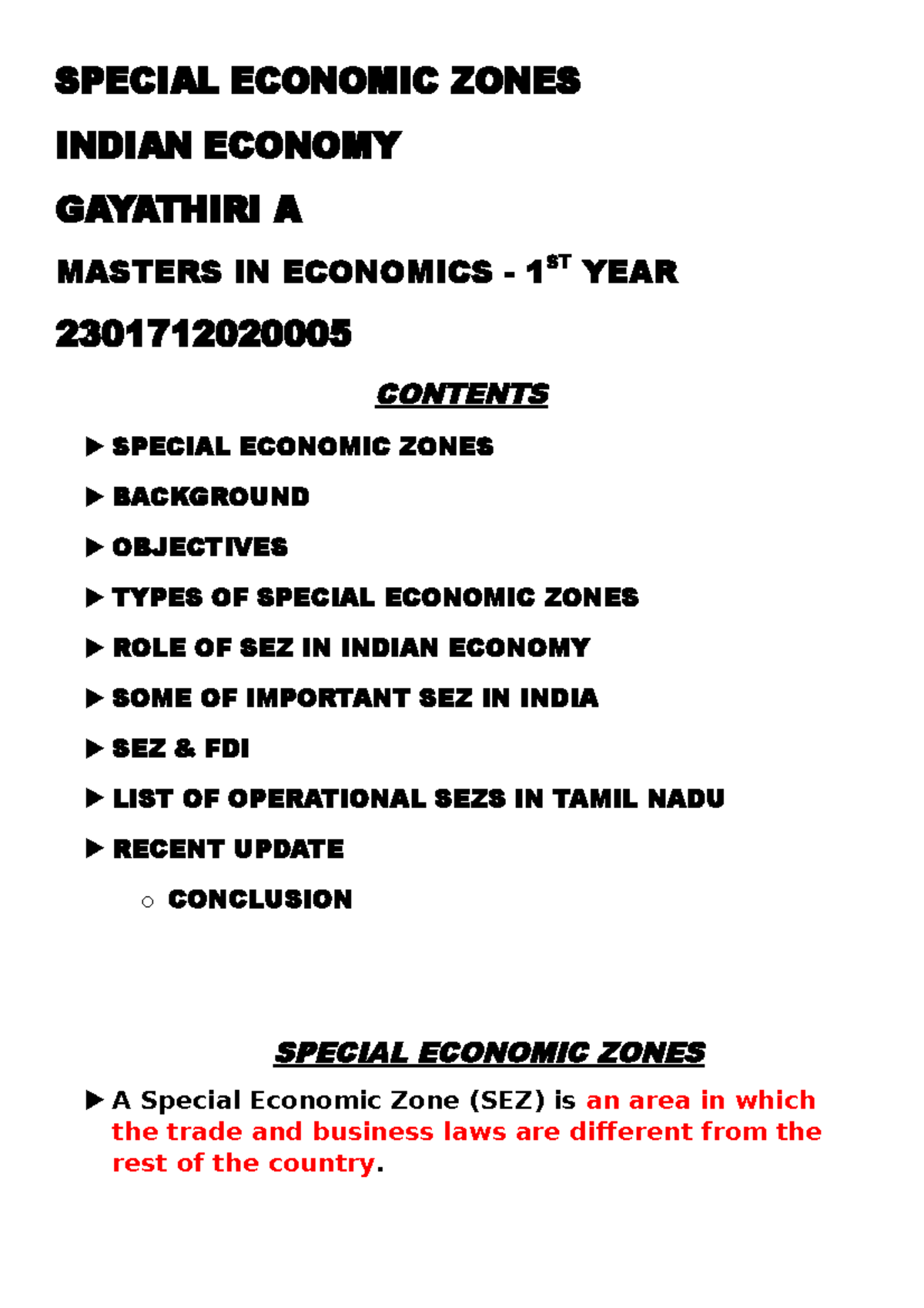 SEZ - Special Economic ZONES brief Explain - SPECIAL ECONOMIC ZONES ...