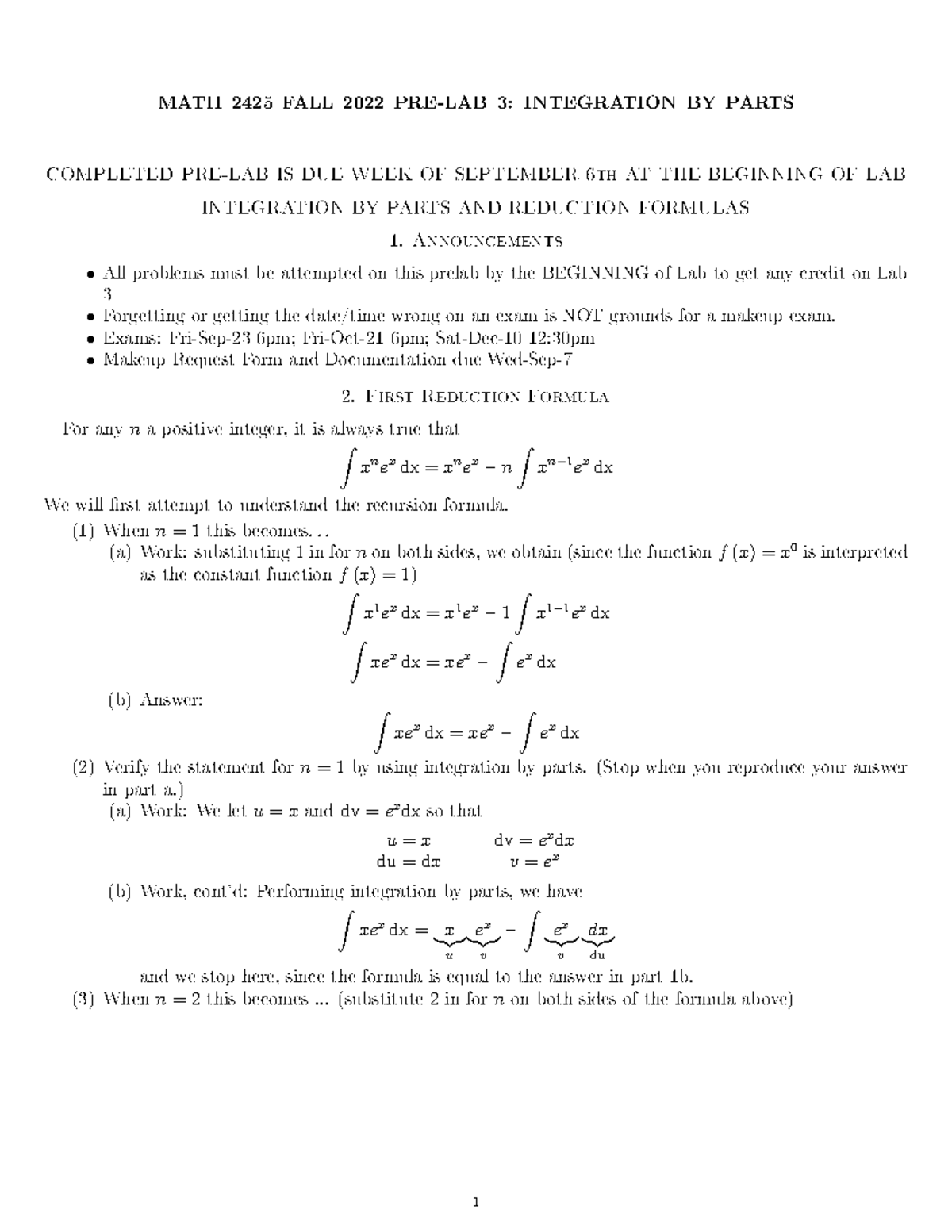 Lab3 IBP Pre Lab VF - Integration By parts Calculus - MATH 2425 FALL ...