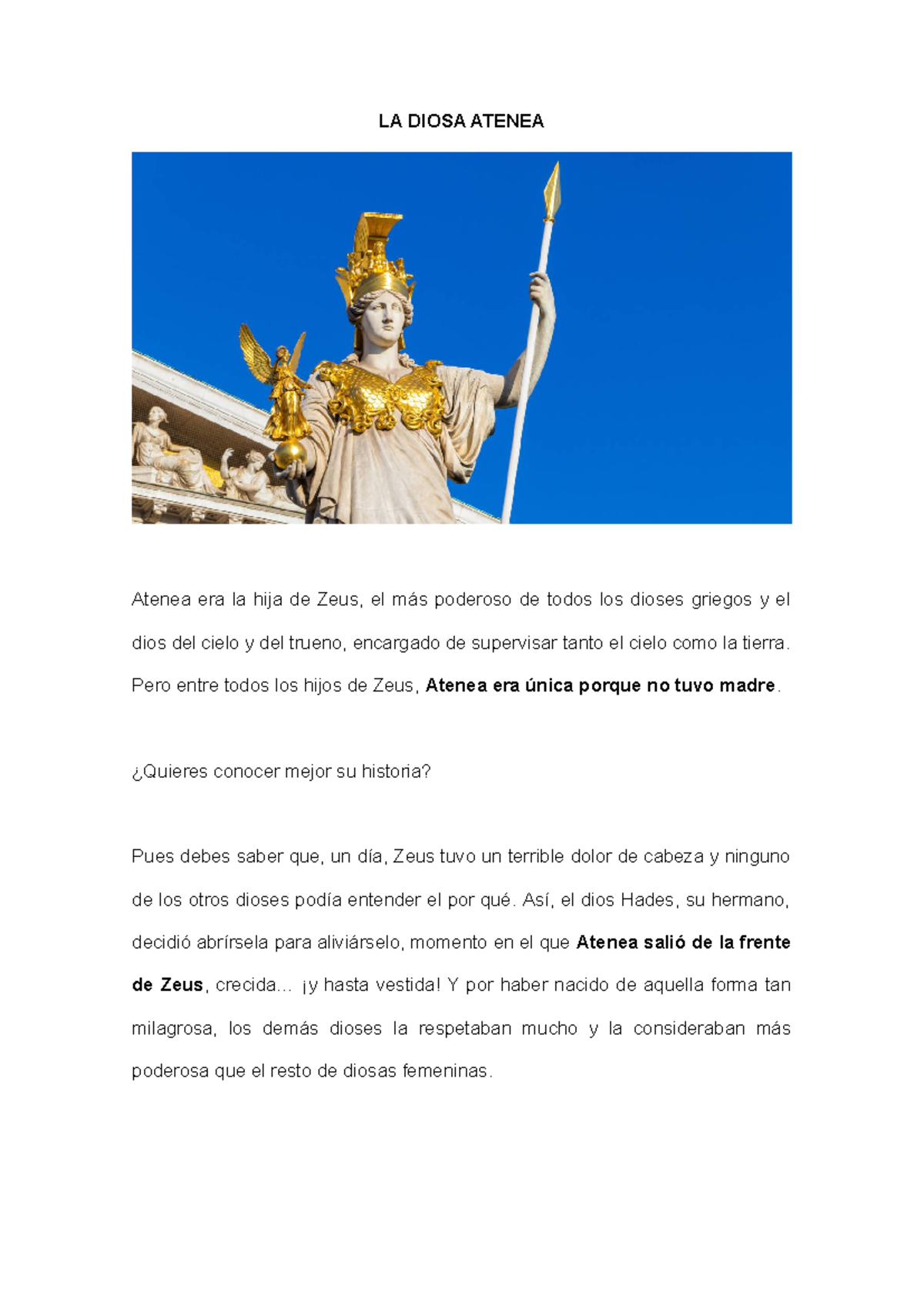 LA Diosa Atenea - Resumen Historia Universal I - LA DIOSA ATENEA Atenea ...