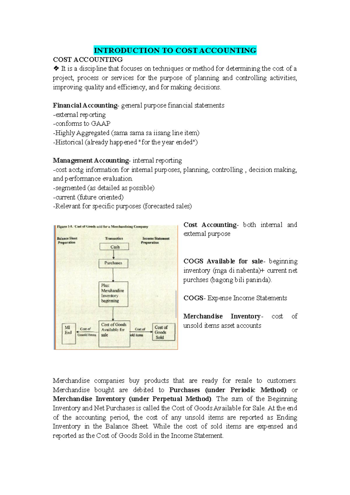 COST Accounting Review - INTRODUCTION TO COST ACCOUNTING COST ...
