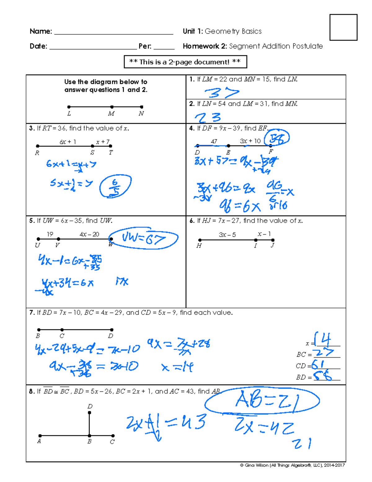 HW 1 - Geo - Name: __________________________________ Unit 1: Geometry ...