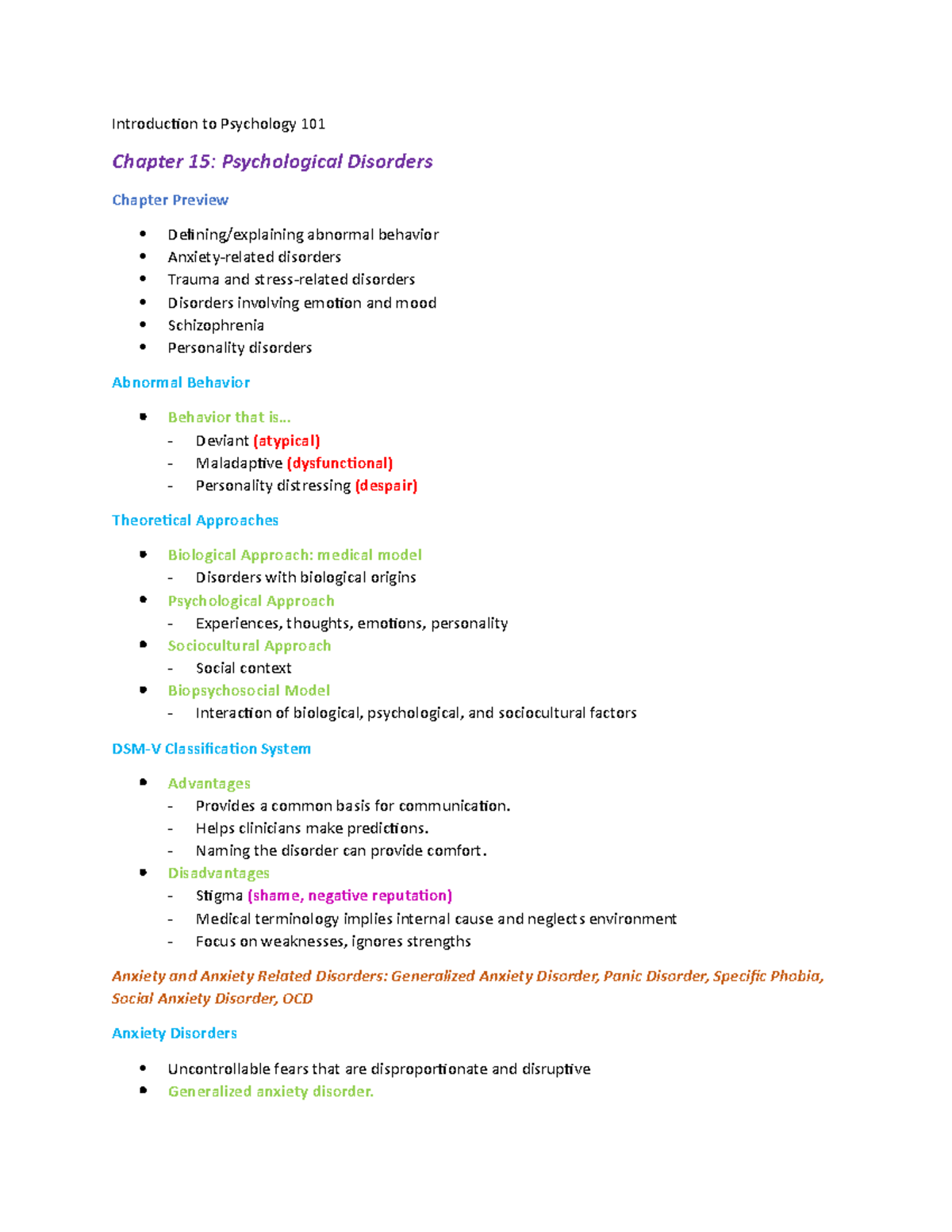 Psych Notes Ch. 15 - hansen, spring 23 - Introduction to Psychology 101 ...