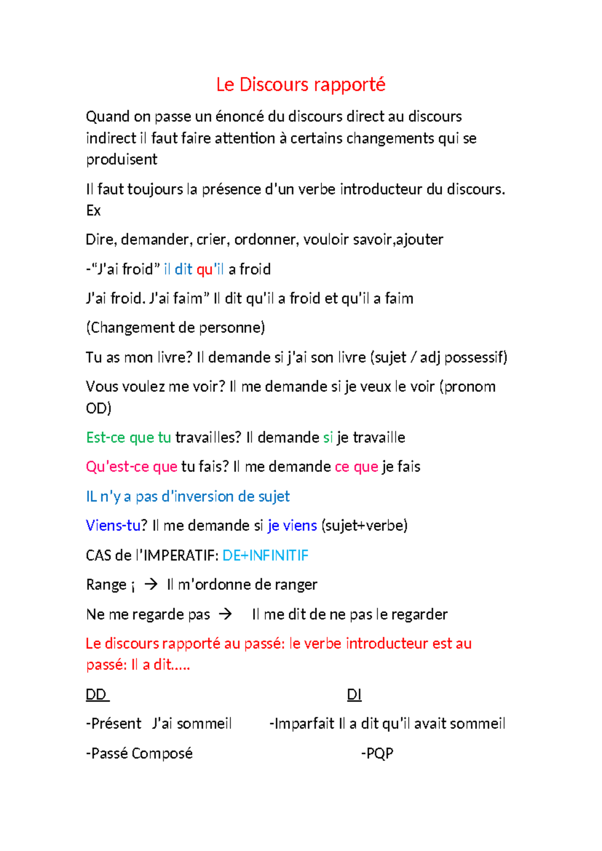 Le Discours rapporté Explication - Le Discours rapporté Quand on passe ...
