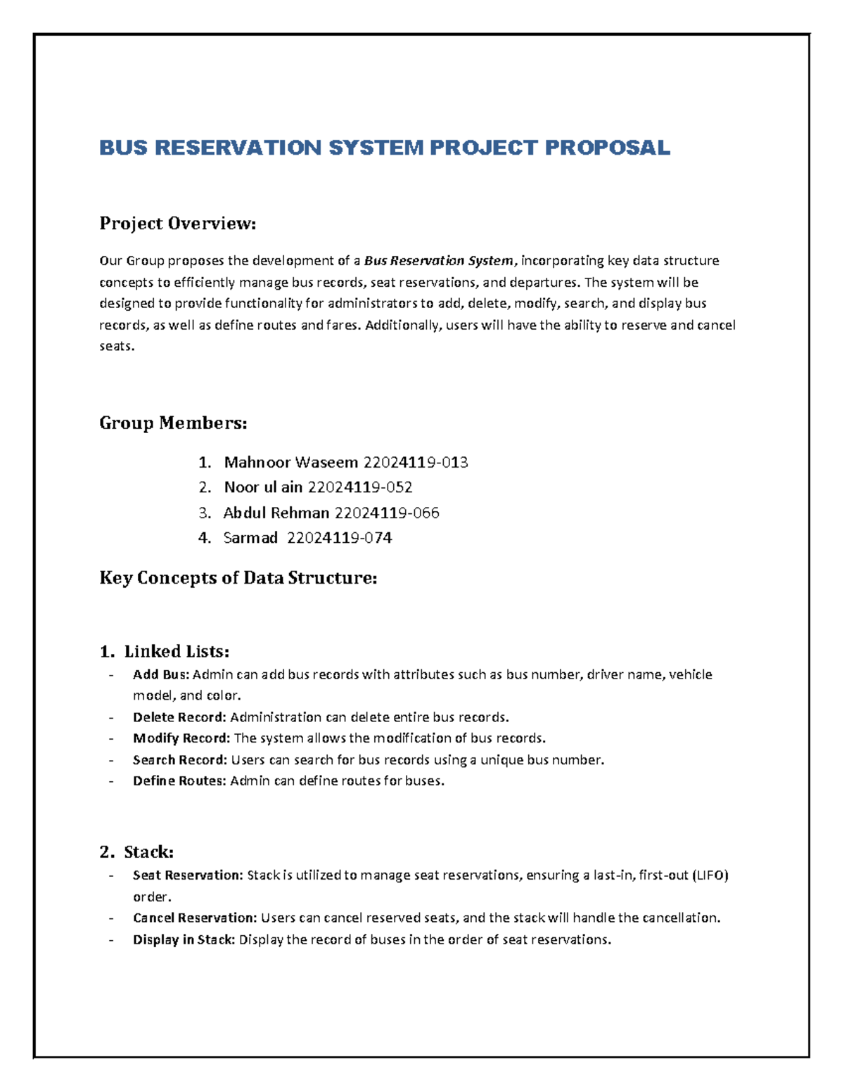 BUS Reservation System Project Proposal - BUS RESERVATION SYSTEM ...