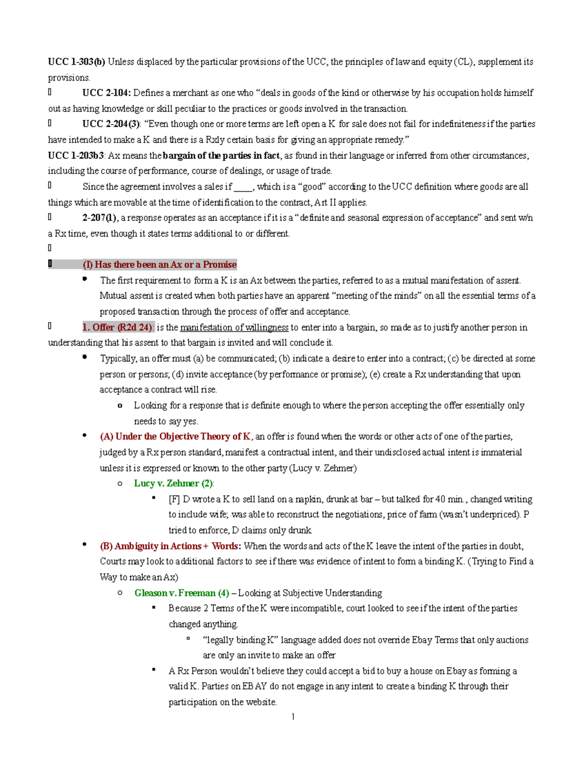 Contracts Outline - UCC 1-303(b) Unless displaced by the particular ...