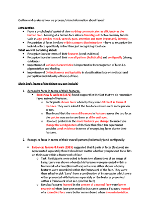 Perception & Action Lecture 4 - Importance of face perception? Human face is the first indicator ...