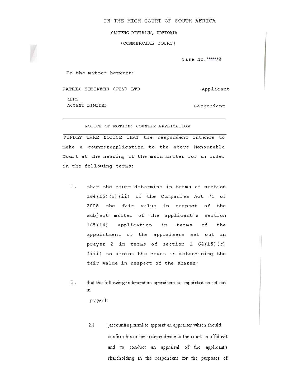 IN THE HIGH Court OF South Africa - IN THE HIGH COURT OF SOUTH AFRICA ...