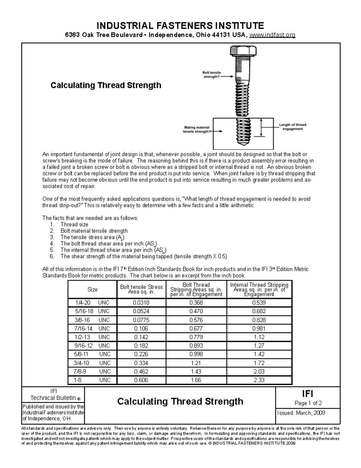 Engineering - Bulletin - Calculating Thread Strength - Page 1 of 2 An ...