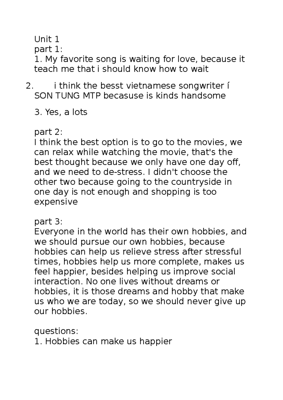 Topic - LITERTURE - Unit 1 part 1: My favorite song is waiting for love ...