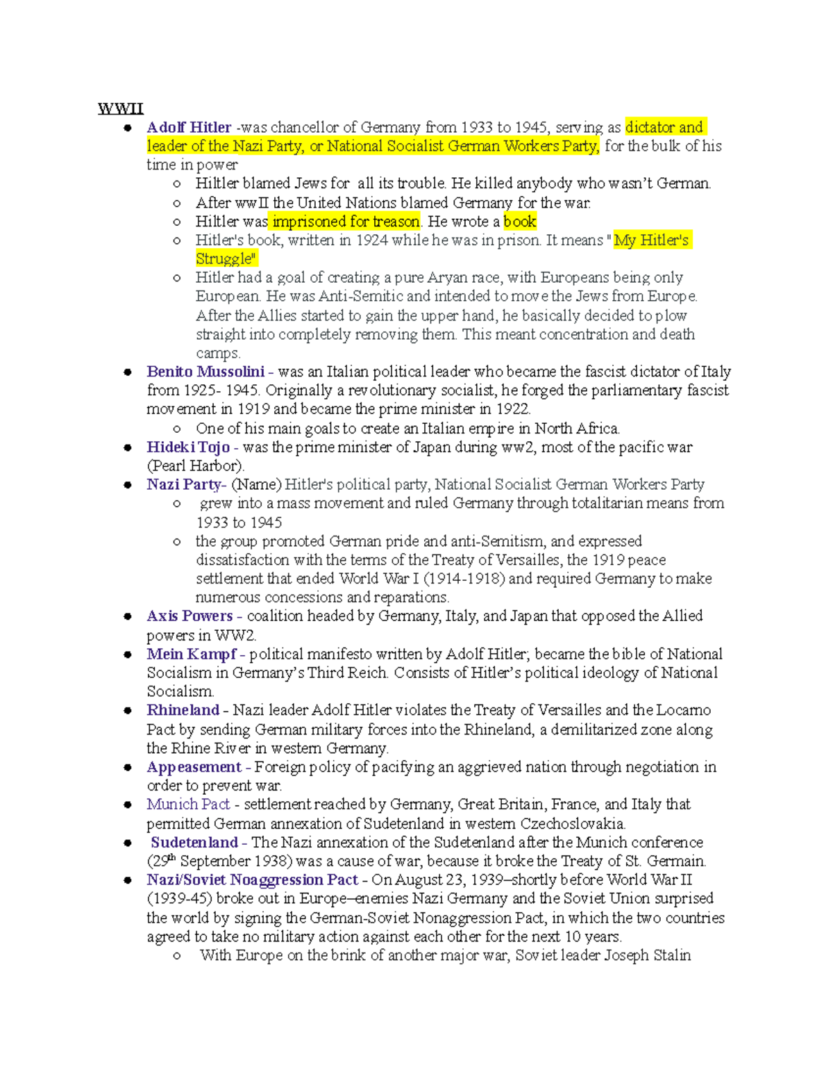 History - Study guide for final - WWII Adolf Hitler - was chancellor of ...