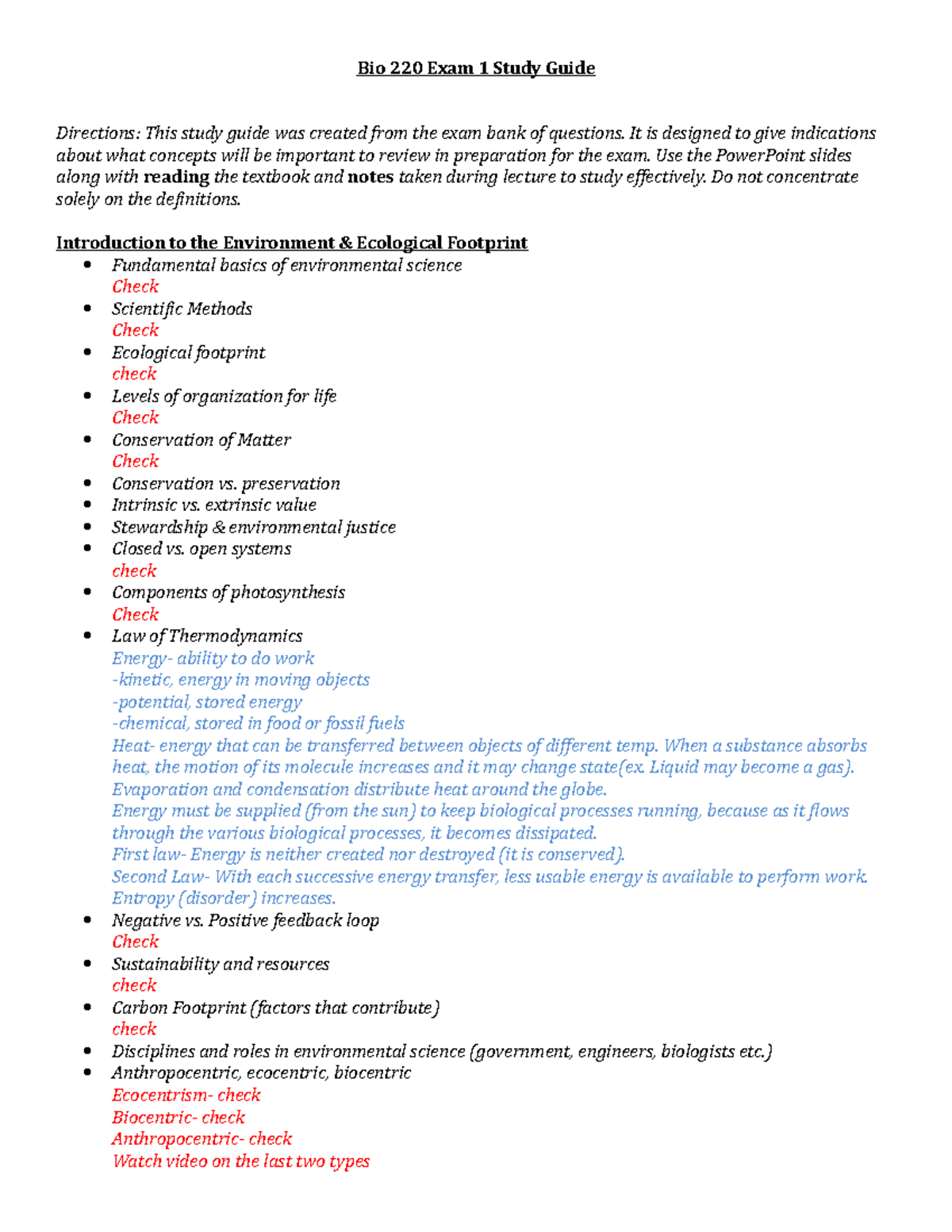 Bio 220- Environmental ScienceExam 1 Study Guide - BIO-220 - GCU - Studocu