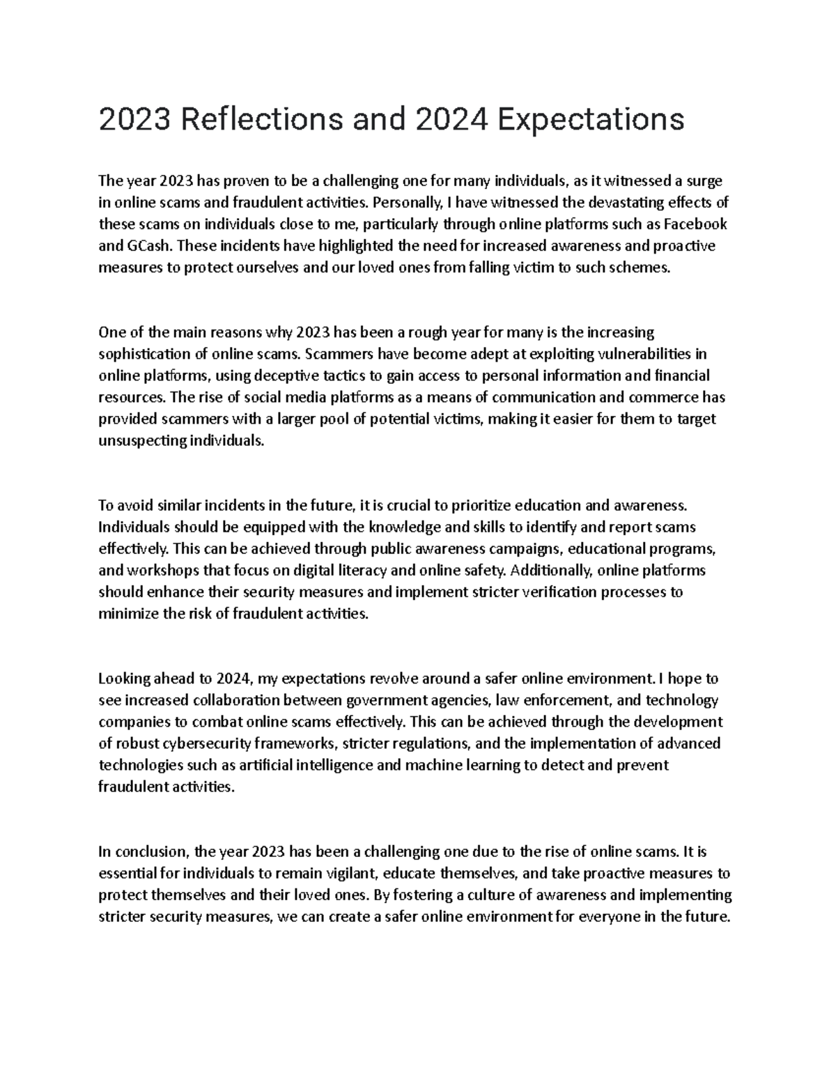 2023 Reflections and 2024 Expectations - 2023 Reflections and 2024 Expectations The year 2023 ...