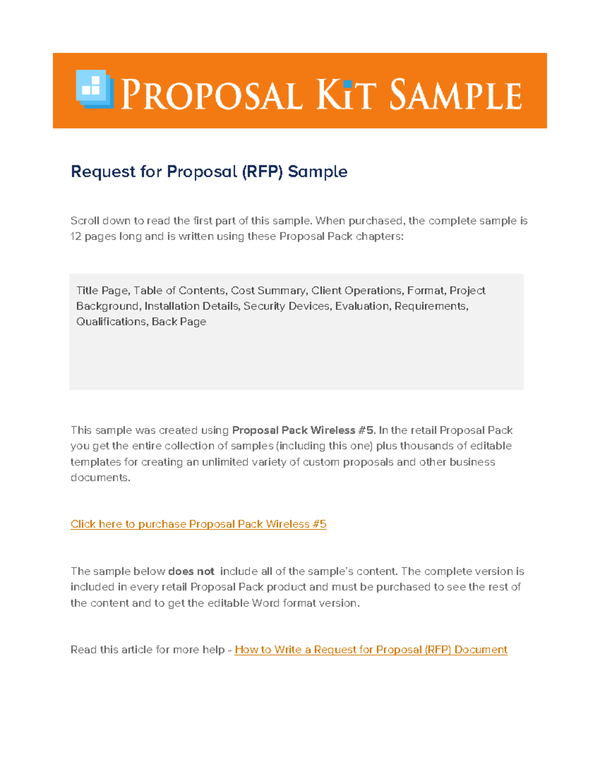 Request for Proposal (RFP) Sample - When purchased, the complete sample ...